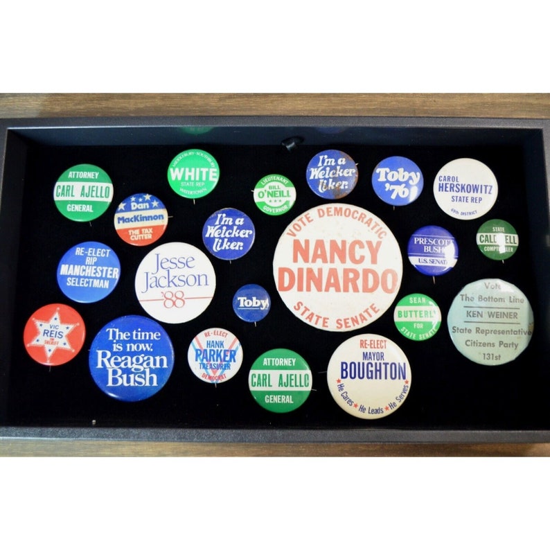 Political Pin Lot Various Town Local Officials and Other Vintage Lapel ...