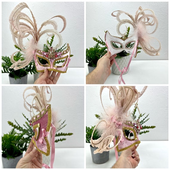 Pink Velvet Masquerade Mask - Venetian Style - Bejewe… - Gem