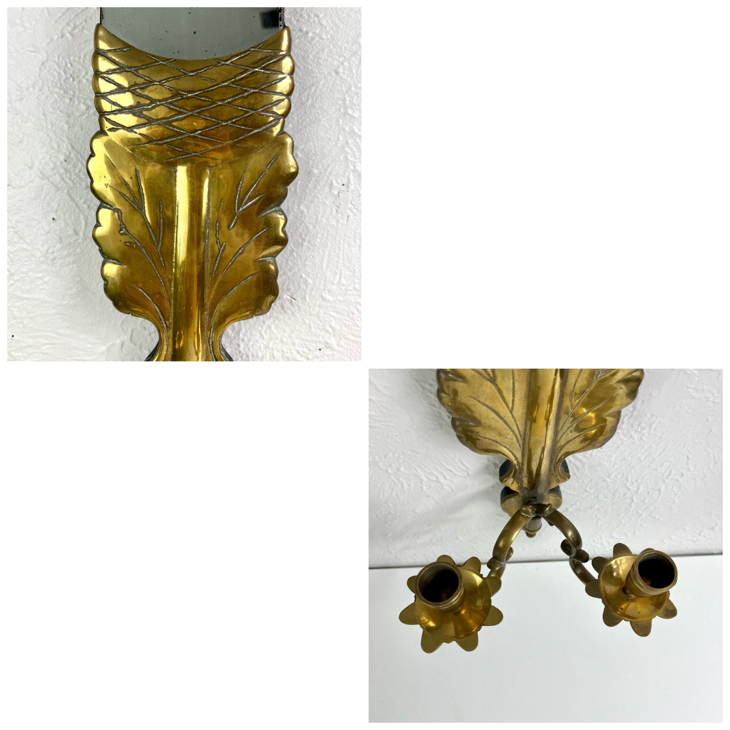 Mirrored Brass Acorn Candle Sconces Set of Two Double Wall - Etsy