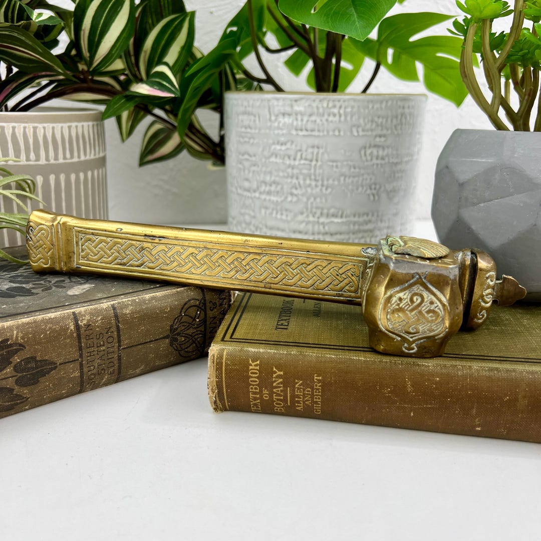 Brass Inkwell & Quill Case - Ottoman Traveling Scribe - Hand Carved ...