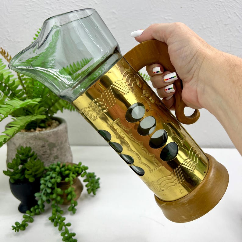 Mid-century Modern Musical Cocktail Pitcher - Brass - Wood - Smoky ...