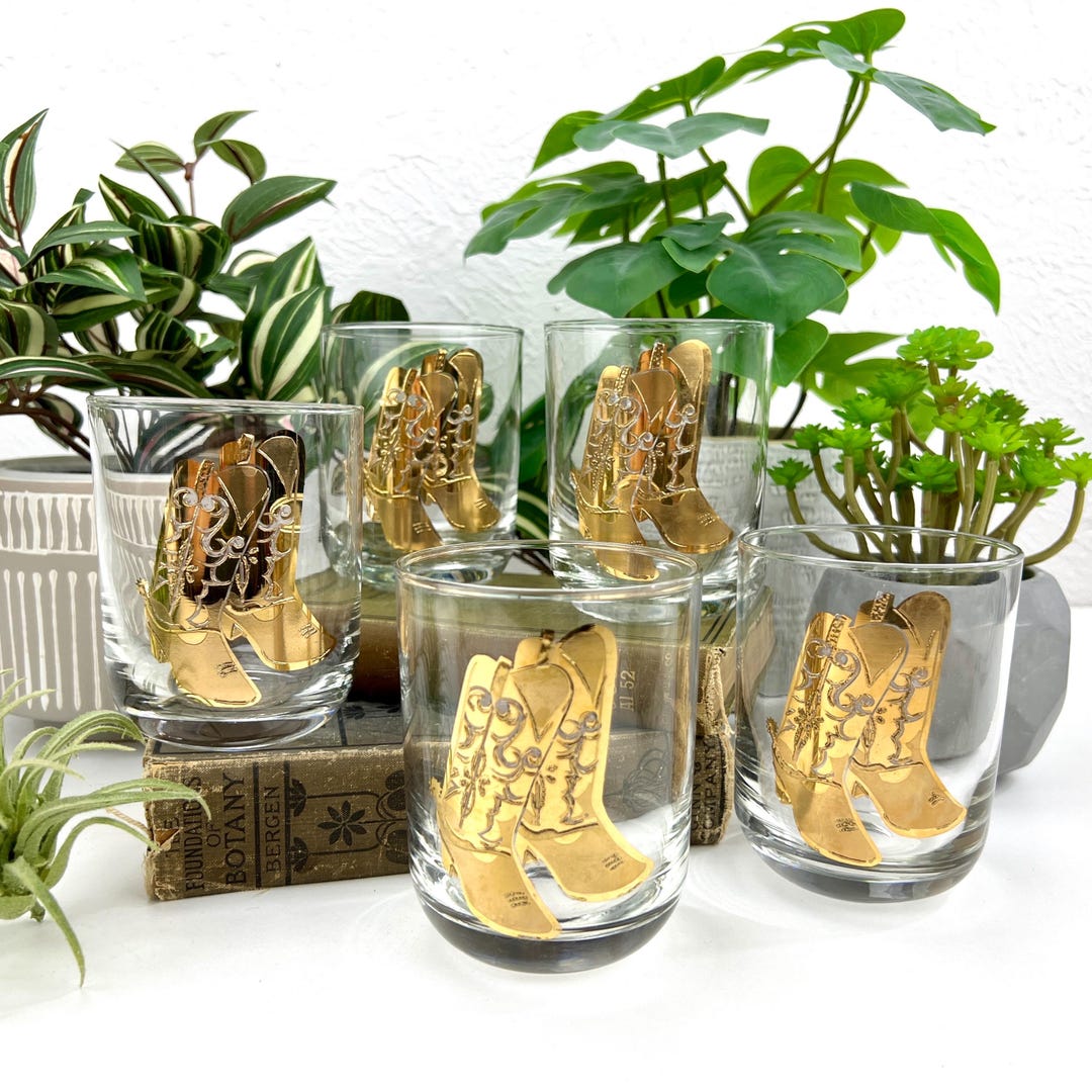 Culver Cowboy Boots Rocks Glasses - Set of Five - 22K Gold - Old ...
