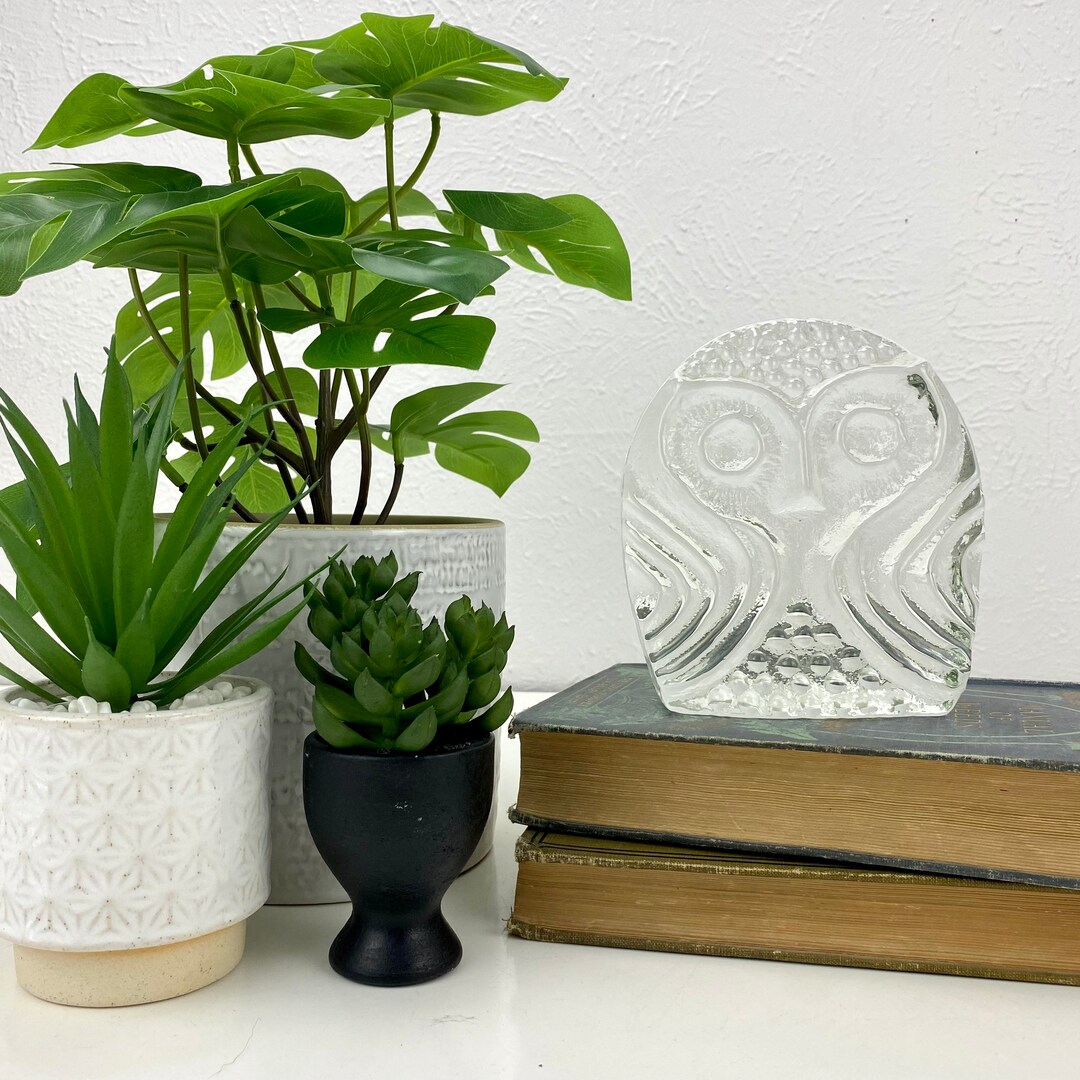 Pilgrim Glass Owl - Single Bookend - Clear Glass Paperweight - Doorstop ...