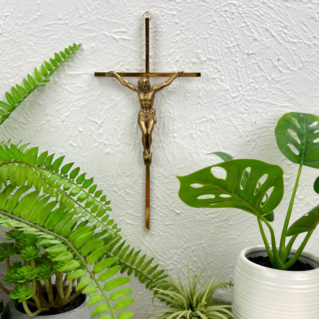 Thin Brass Crucifix - Wall Mount Cross - Corpus - INRI - Minimalist ...