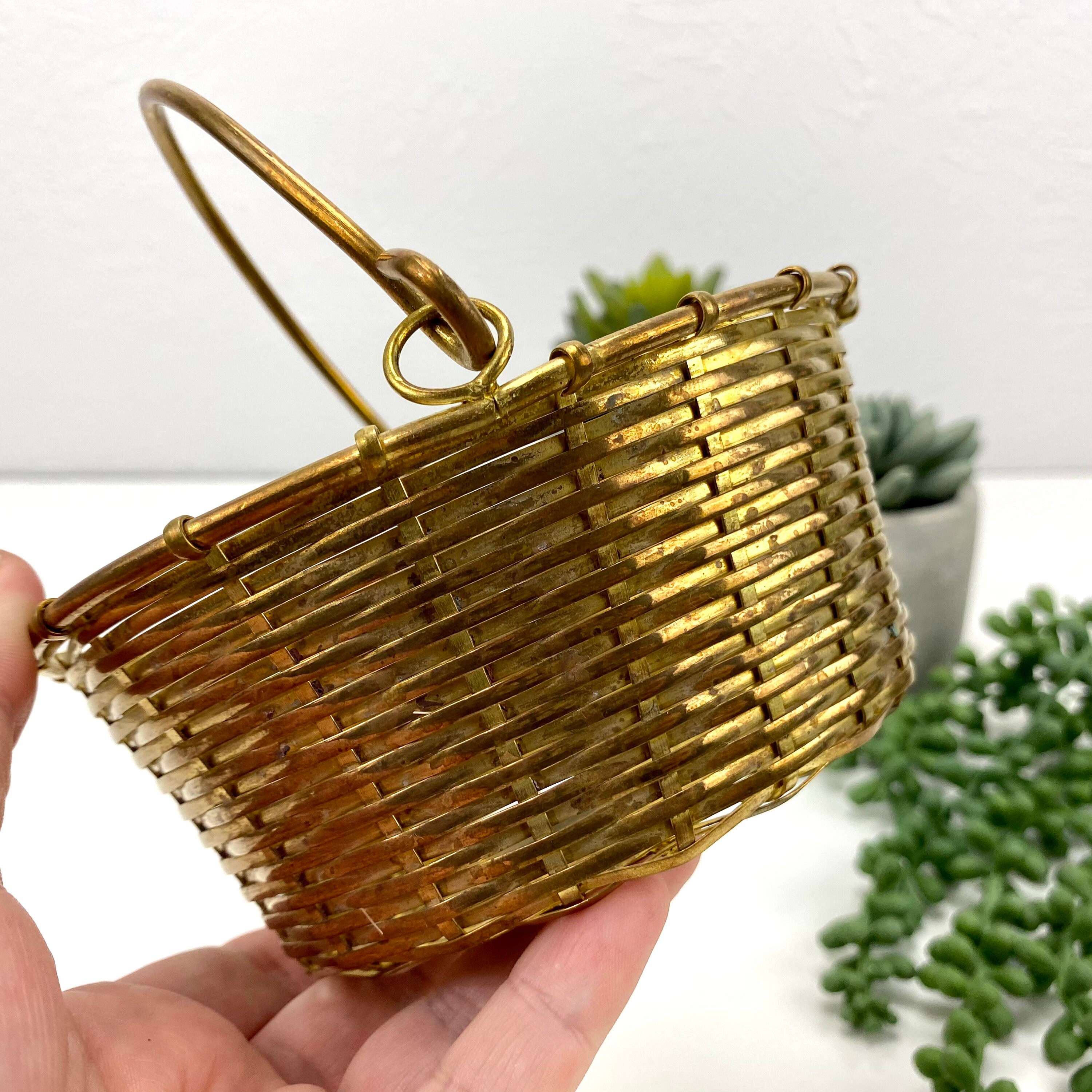 Woven Brass Basket Small Storage Basket Glam Golden Decor - Etsy
