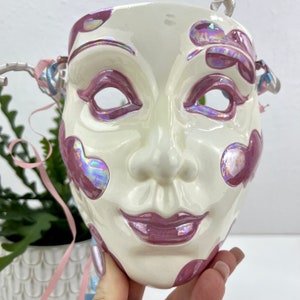 Vintage Ceramic Wall Mask Iridescent Pink Clouds Jester Clown ...