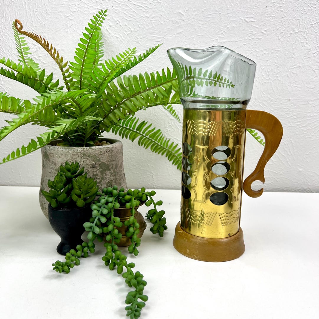 Mid-century Modern Musical Cocktail Pitcher - Brass - Wood - Smoky ...