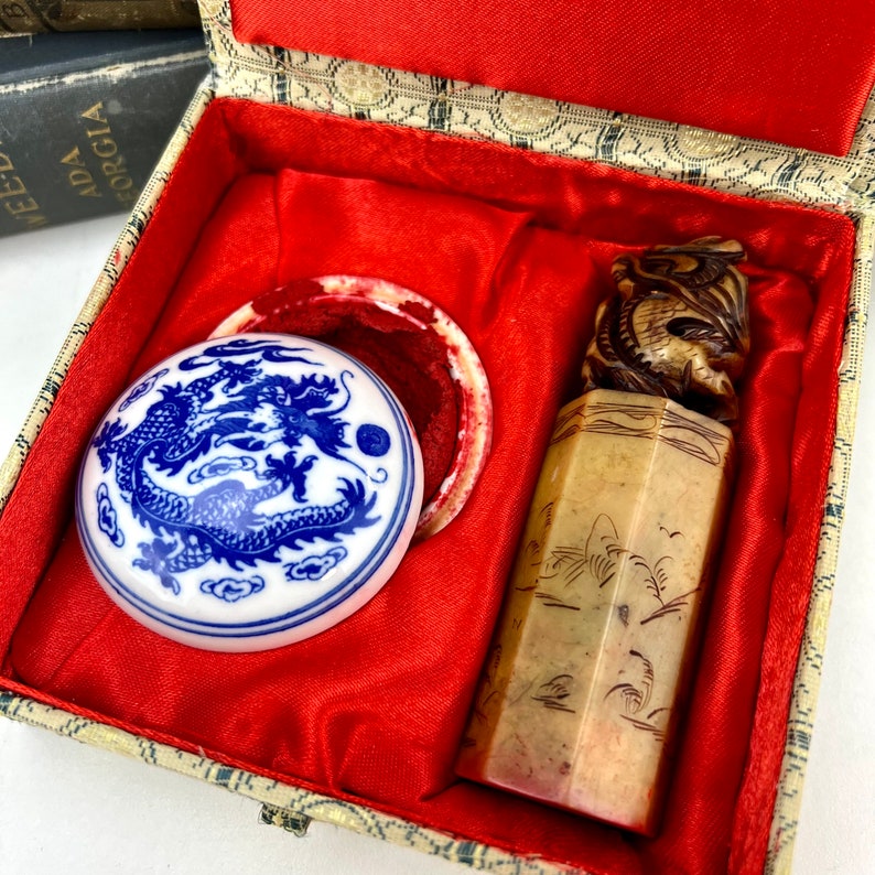Vintage Chinese Chop Boxed Set Carved Stone Signature Seal - Etsy