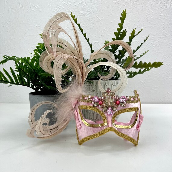 Pink Velvet Masquerade Mask - Venetian Style - Bejewe… - Gem