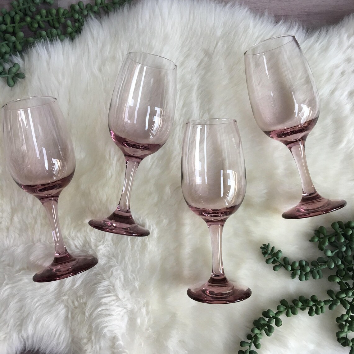 Vintage Wine Glasses Blush Pink Plum Glass Set of Four - Etsy