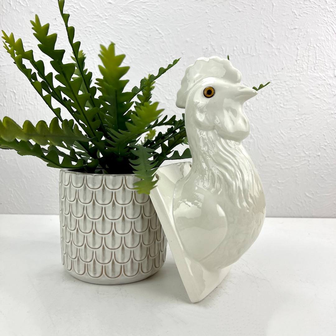 White Ceramic Chicken Head Wall Hook Country Kitchen Apron Hook ...