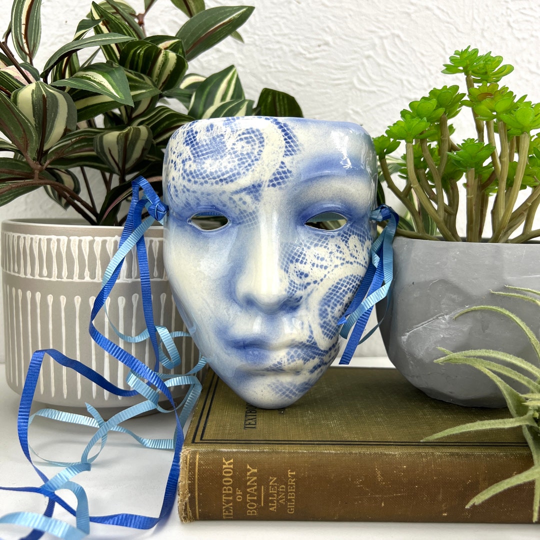 Porcelain Face Wall Mask - Blue Lace Print - Collectible Masks ...