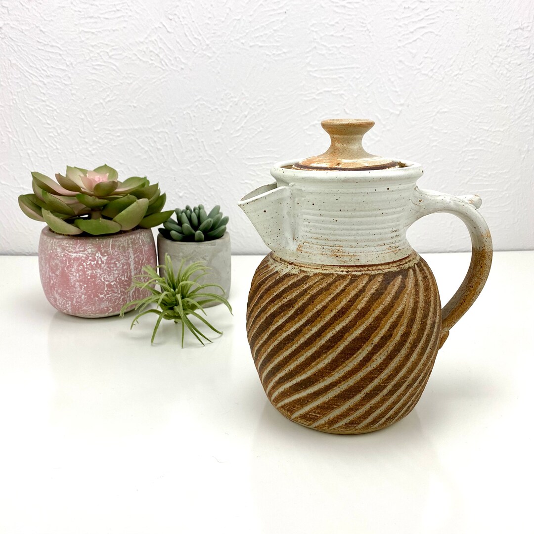 Pottery Pitcher Lidded Pitcher Hand Crafted Filter Spout Neutral ...