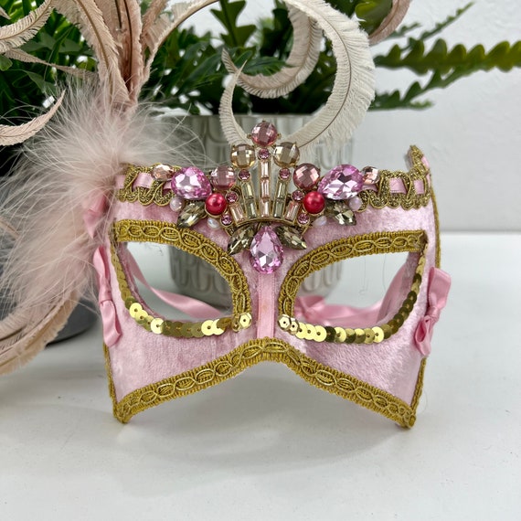 Pink Velvet Masquerade Mask - Venetian Style - Bejewe… - Gem