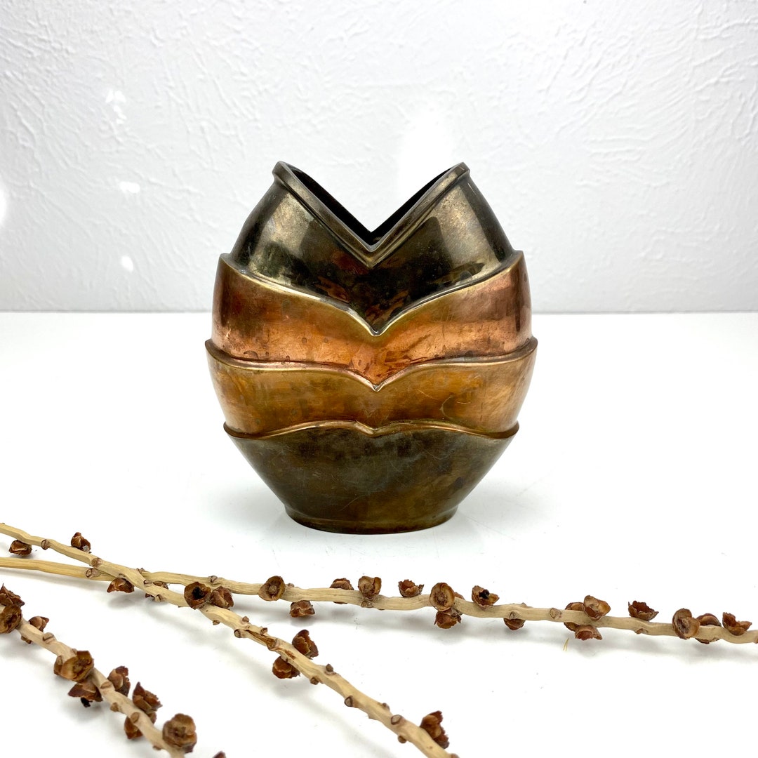 Multi Tone Brass Vase - Floral Container - Small Flower Vase - Dramatic ...