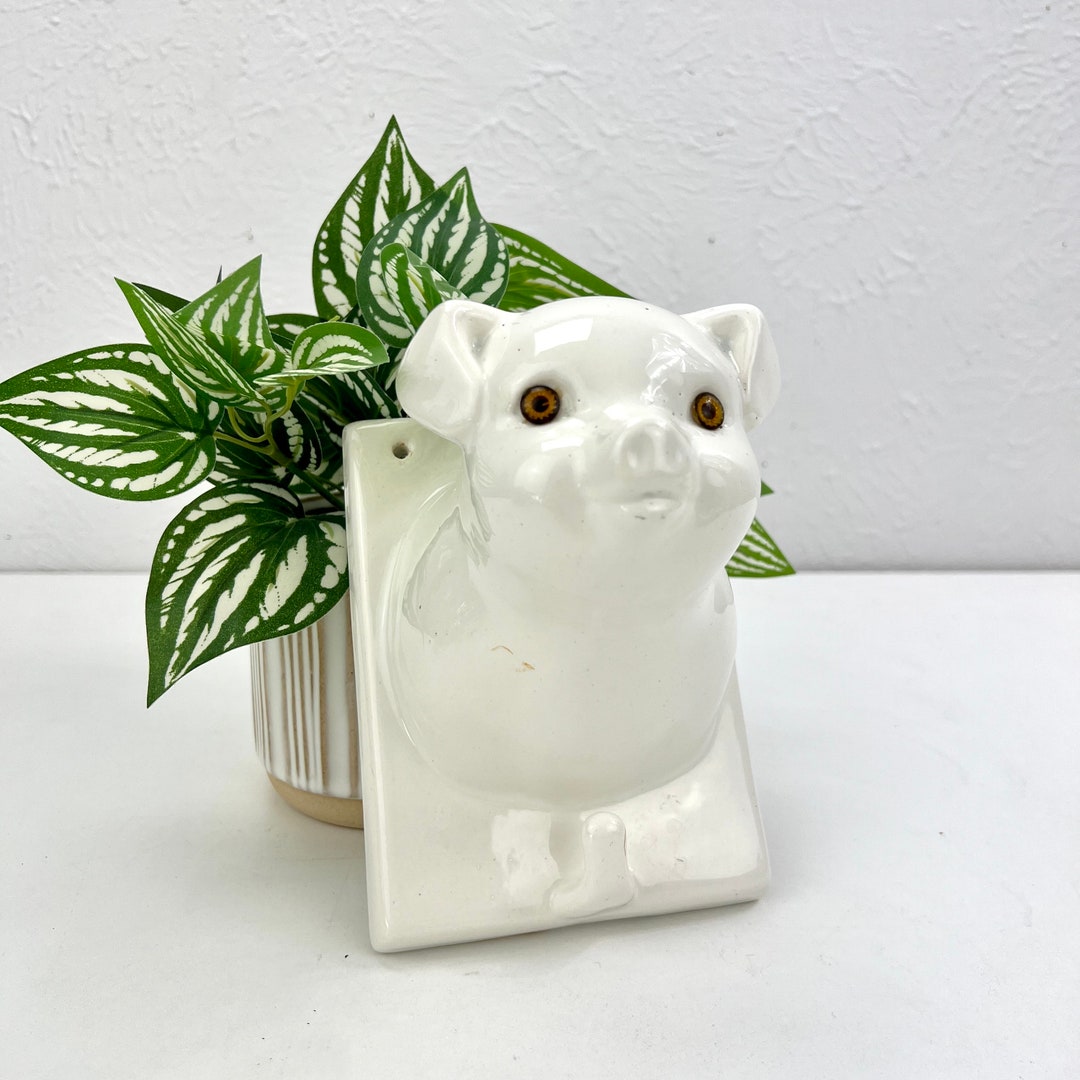 White Ceramic Pig Head Wall Hook - Collectible Animal Sculpture - Farm ...
