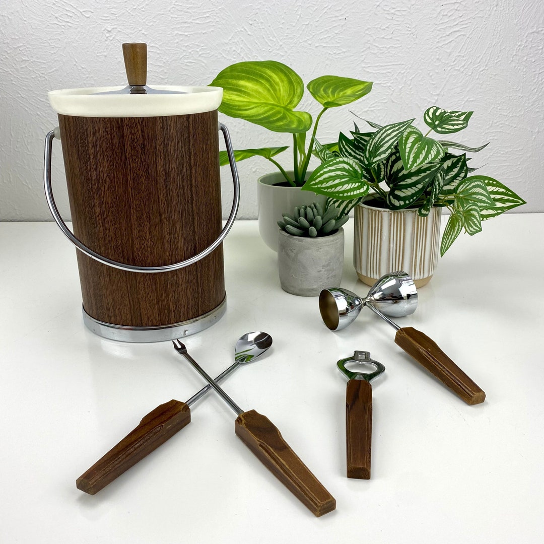 Four Piece Bar Tool Set - Vintage Bar Accessories - Faux Wood Handles ...