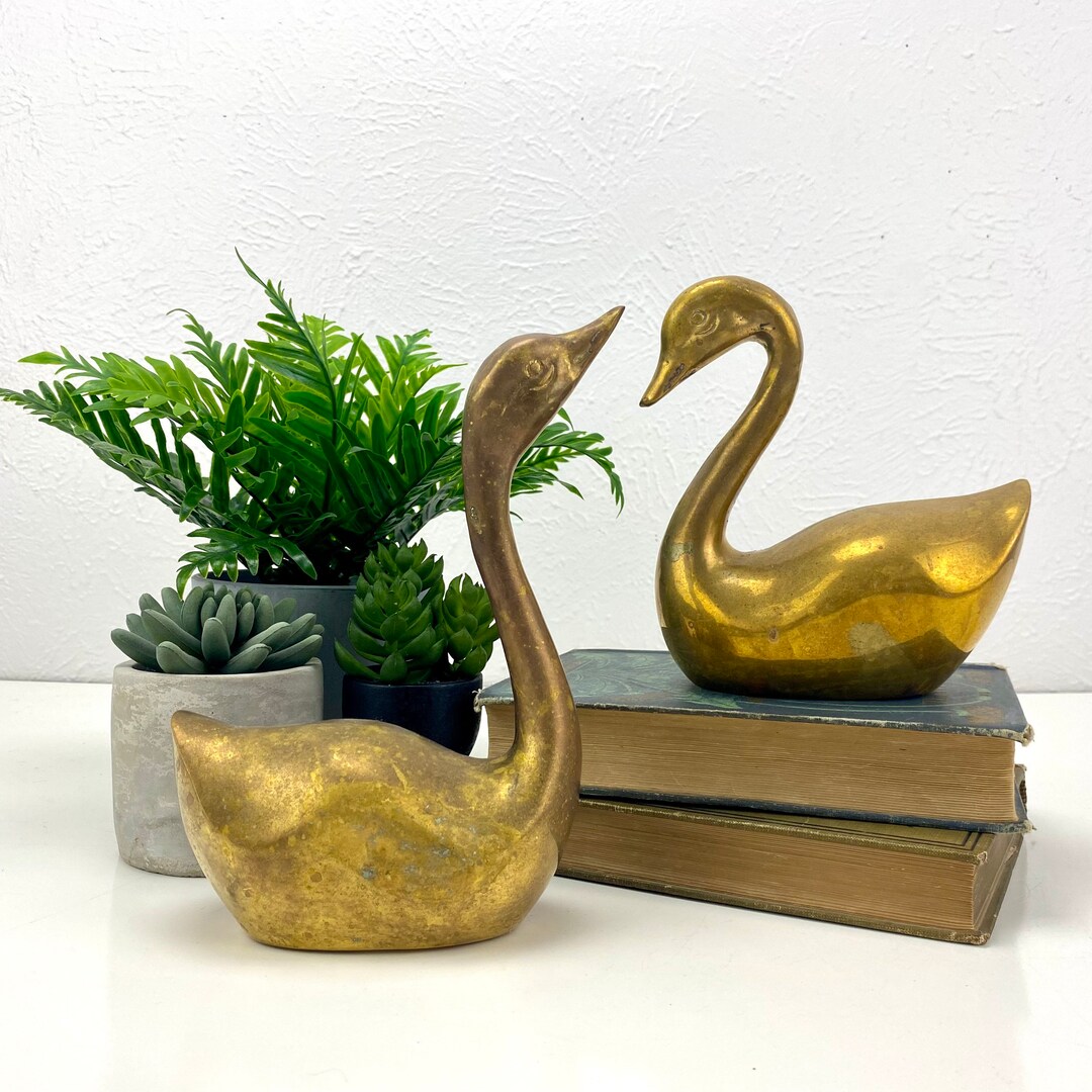 Solid Brass Swans - Set of Two - Mated Pair - Mid Century - Lodge Decor ...