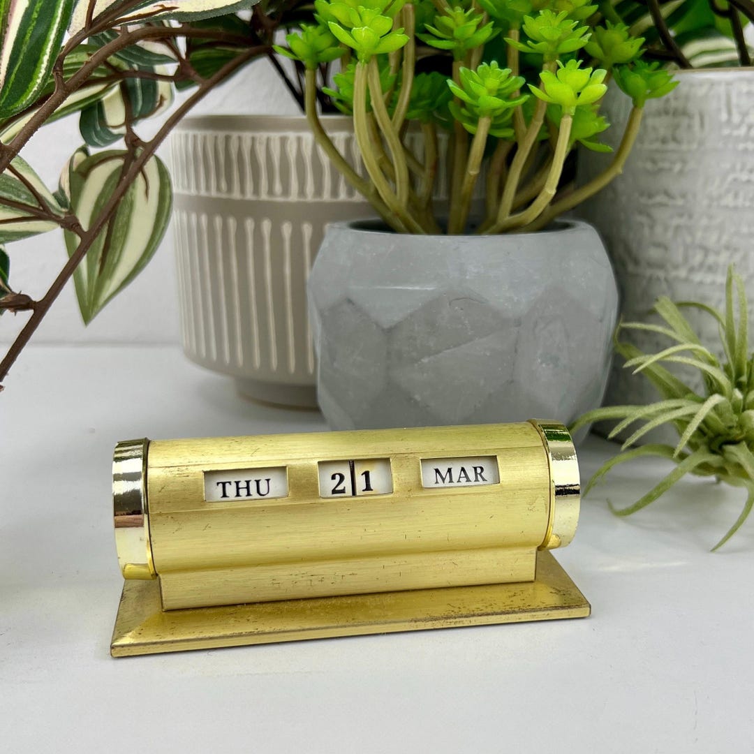 Perpetual Desk Calendar - Brushed Brass - Rolling Date Keeper ...