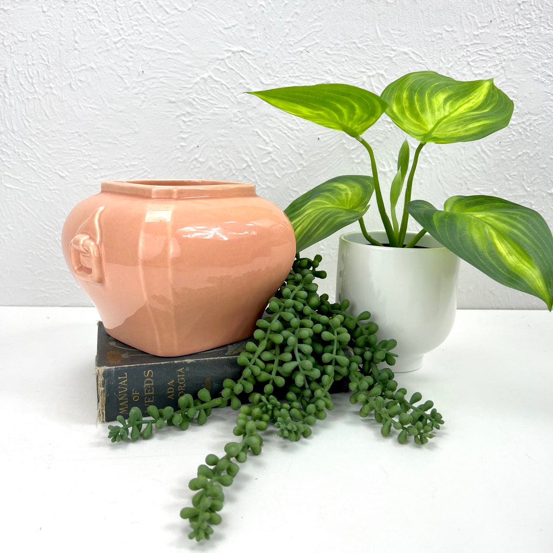 Haeger Pottery Planter Vase - Peachy Pink Coral - Faux Handles ...