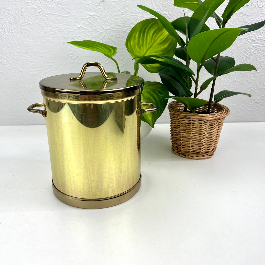 Brass Bottle Chiller Lidded Ice Bucket Insulated Liner Bar Cart ...