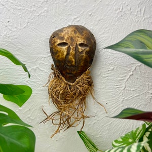 Carved Bone Wall Mask - Raffia Beard - African Tribal Mask - Primitive ...