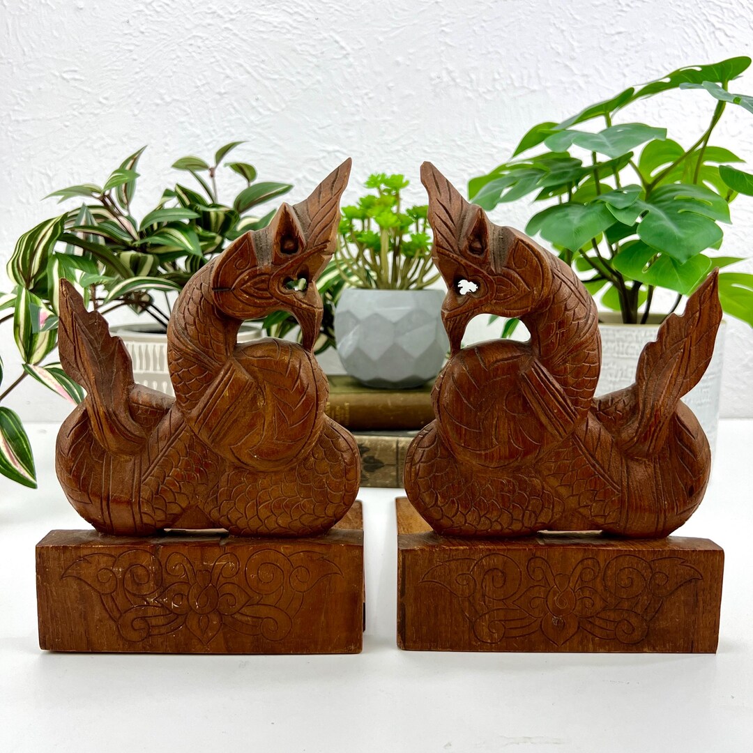 Mystical Sea Dragon Bookends - Pair - Hand Carved Wood - Collapsible ...