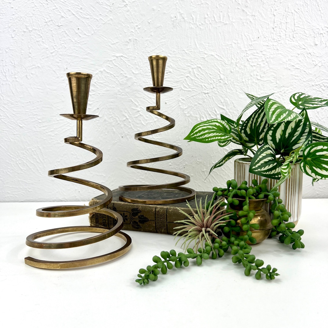 Brass Spiral Candlesticks - Set of Two - Taper Candle Holders - Holiday ...