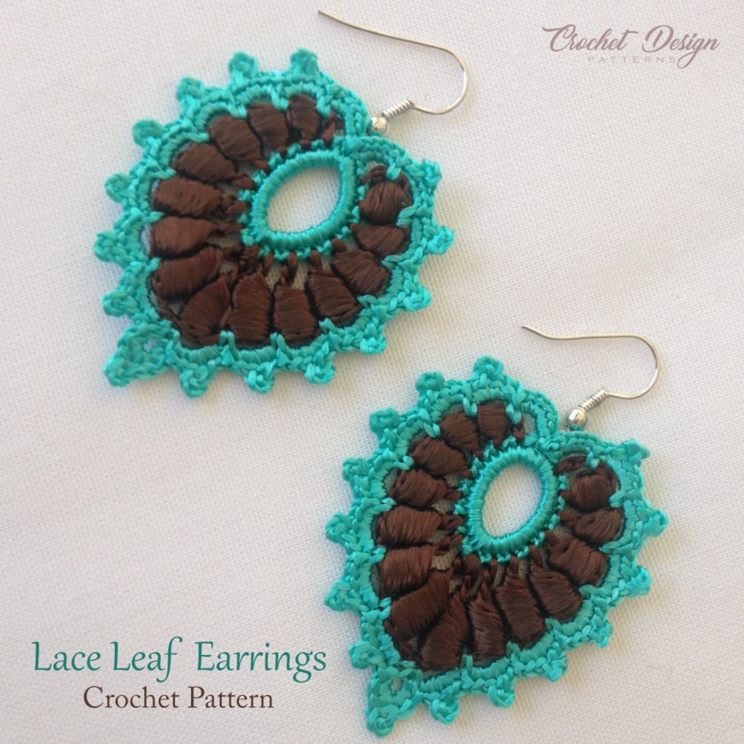 Lace Leaf Earrings Crochet Pdf Pattern - Heart Dangles With 2 Colors - Etsy