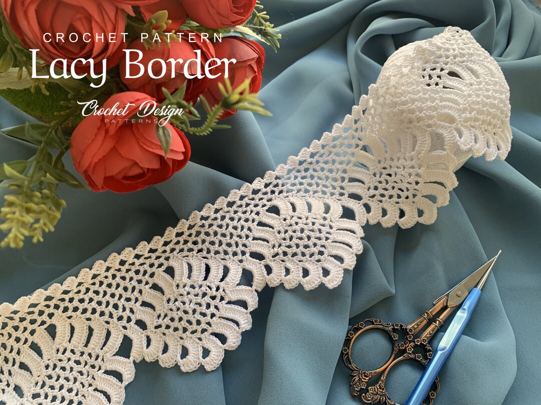 Crochet Lacy Border With Square Mini Border Pattern - Crochet Edging - Pdf Pattern - Crochet ...