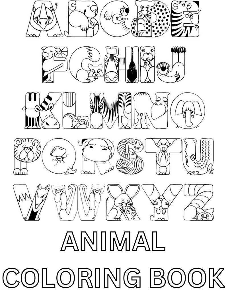 Animals Alphabet Educational Kids Coloring Book - Etsy