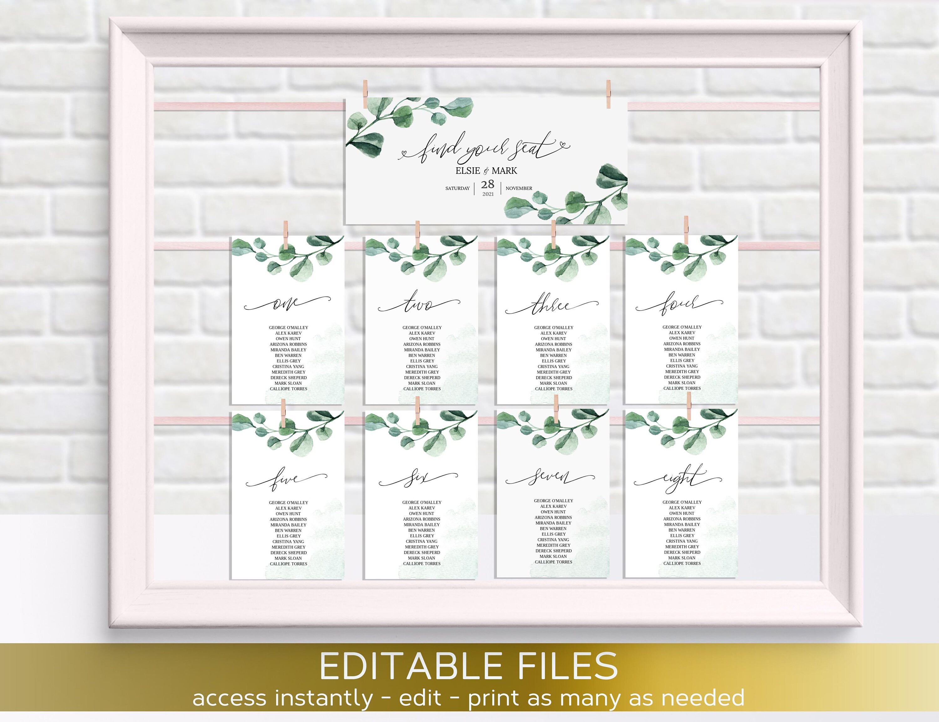 Editable DIY Hanging Cards Seating Plan Printable Wedding - Etsy