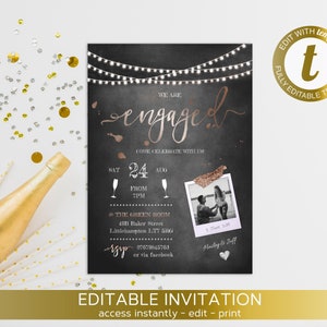Engagement Party Invitation, Instant Download, Fairy Lights Chalkboard ...