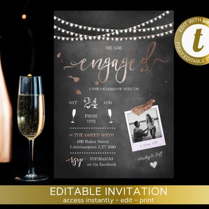 Engagement Party Invitation, Instant Download, Fairy Lights Chalkboard ...