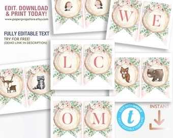 Woodland Animals Floral Printable Birthday Banner Bunting A - Etsy