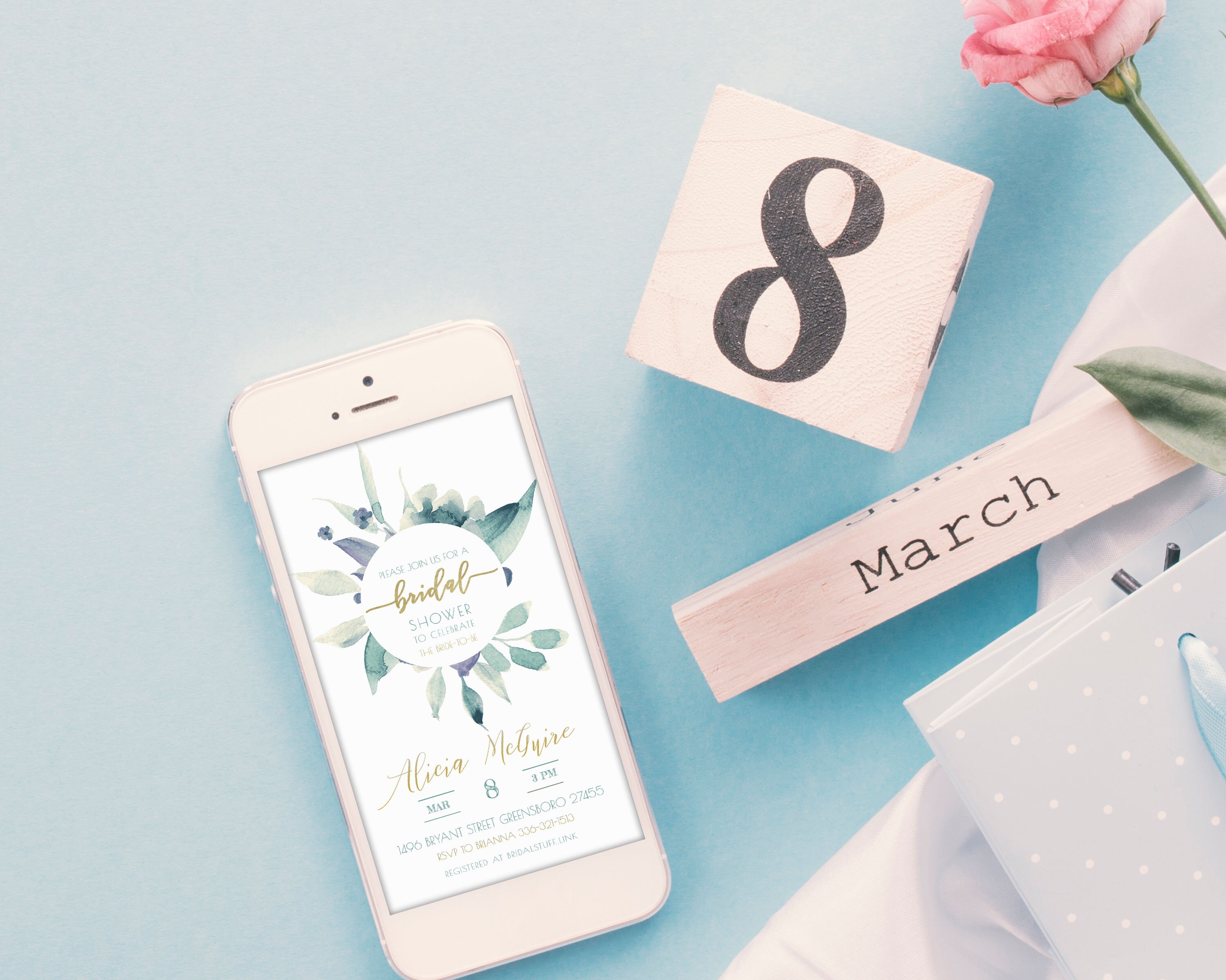 Cell Phone Bridal Shower Digital Invite Template Blue Sage & - Etsy