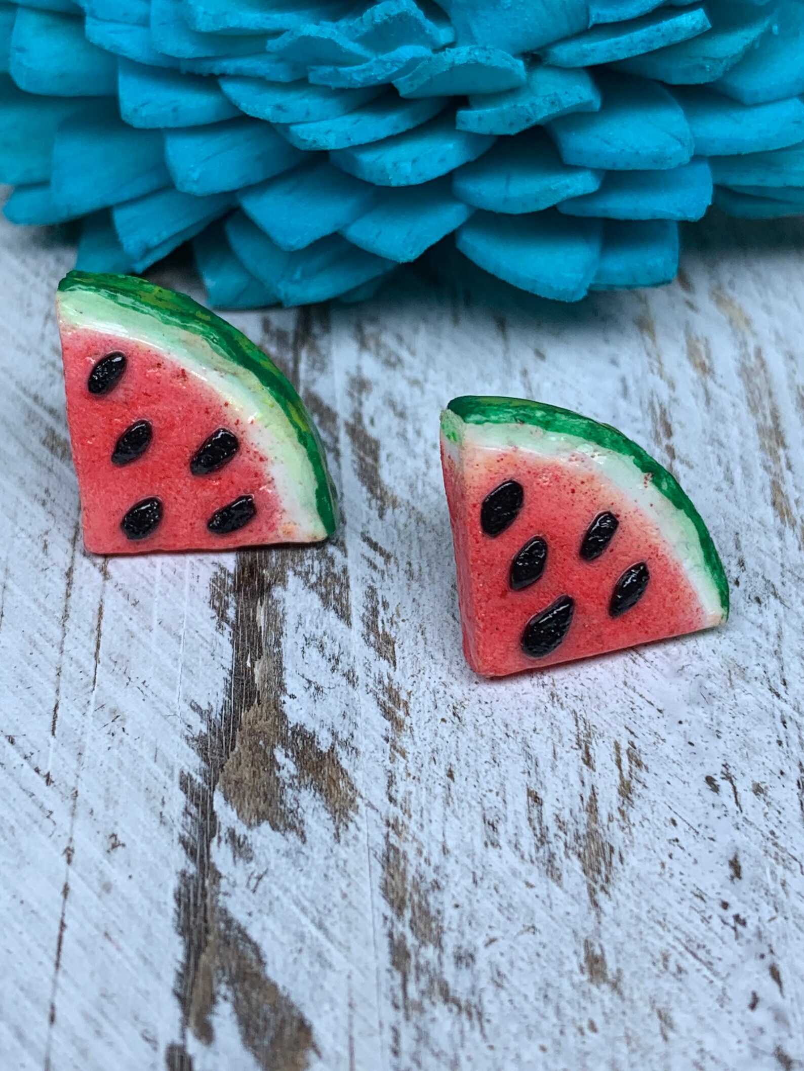 Handmade Polymer Clay Watermelon Slices Earrings | Etsy