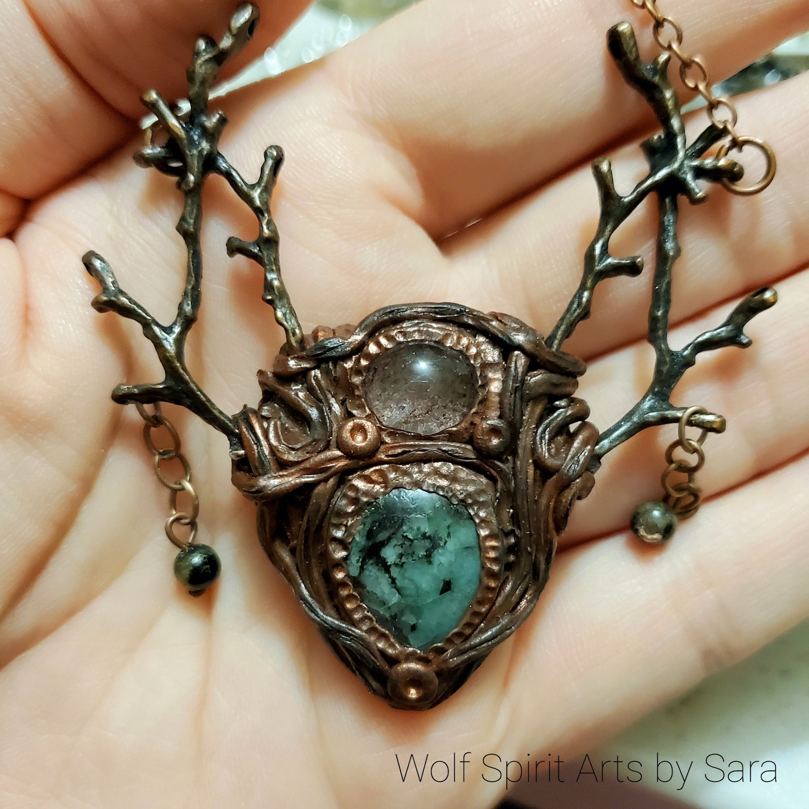 Emerald and Lodalite Talisman, Polymer Clay Pendant, Polymer Clay ...