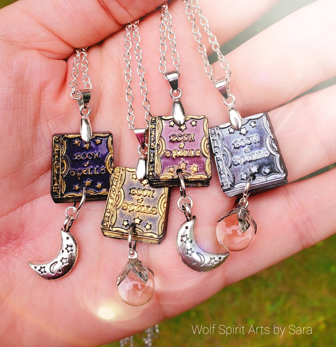 Mini Book of Spells Pendants, Resin Jewelry, Resin Pendant, Handmade ...