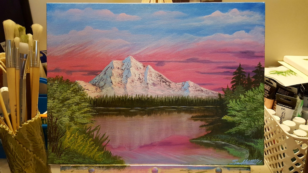 Mountain at Sunrise Acrylic Painting on Canvas, Acrylic Landscape ...