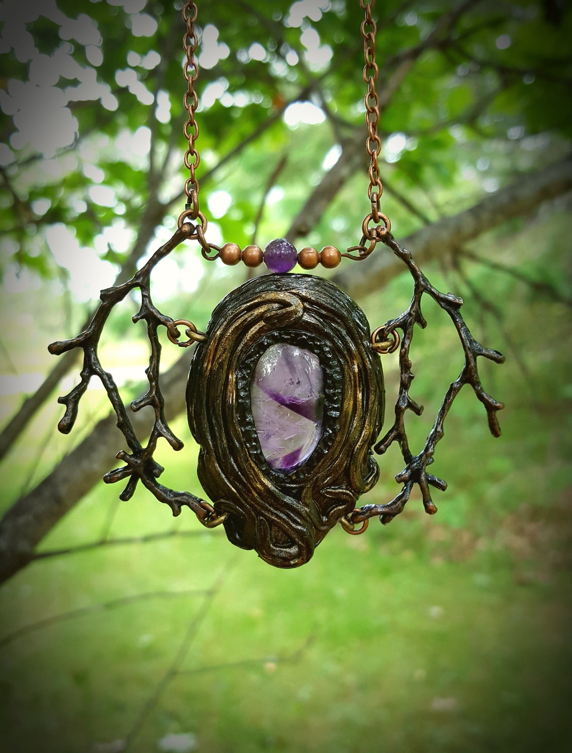 Phantom Amethyst Wood Witch Talisman Polymer Clay Jewelry | Etsy