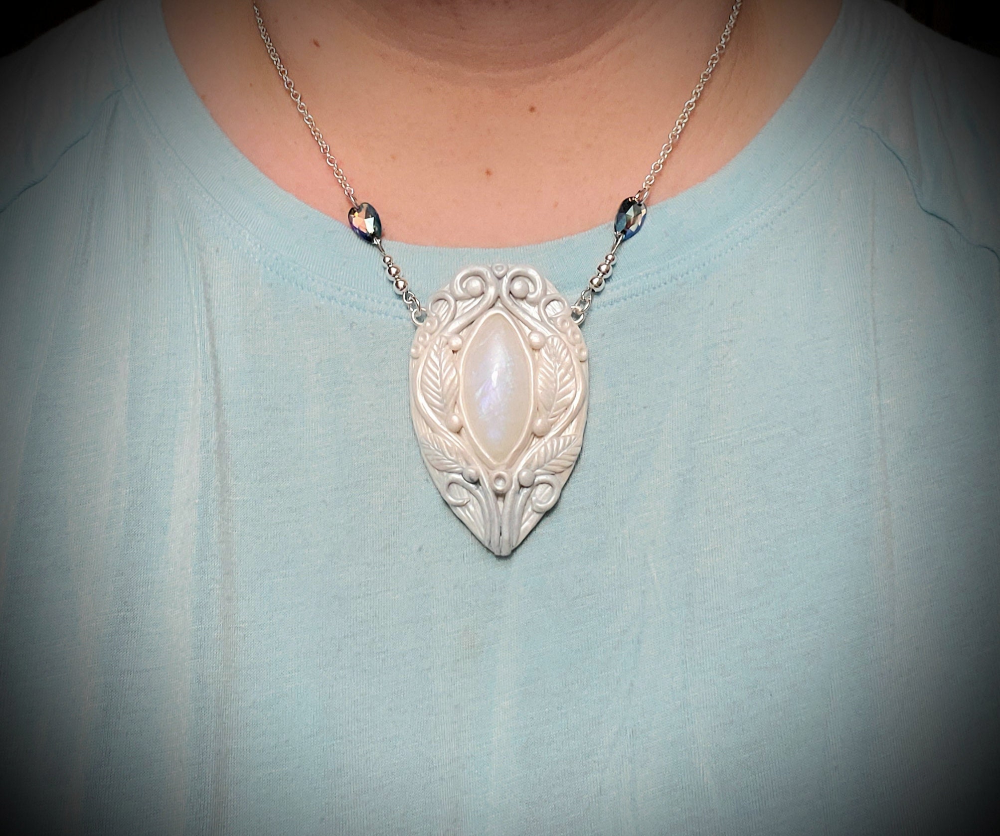 Rainbow Moonstone Elven Talisman Polymer Clay Pendant - Etsy