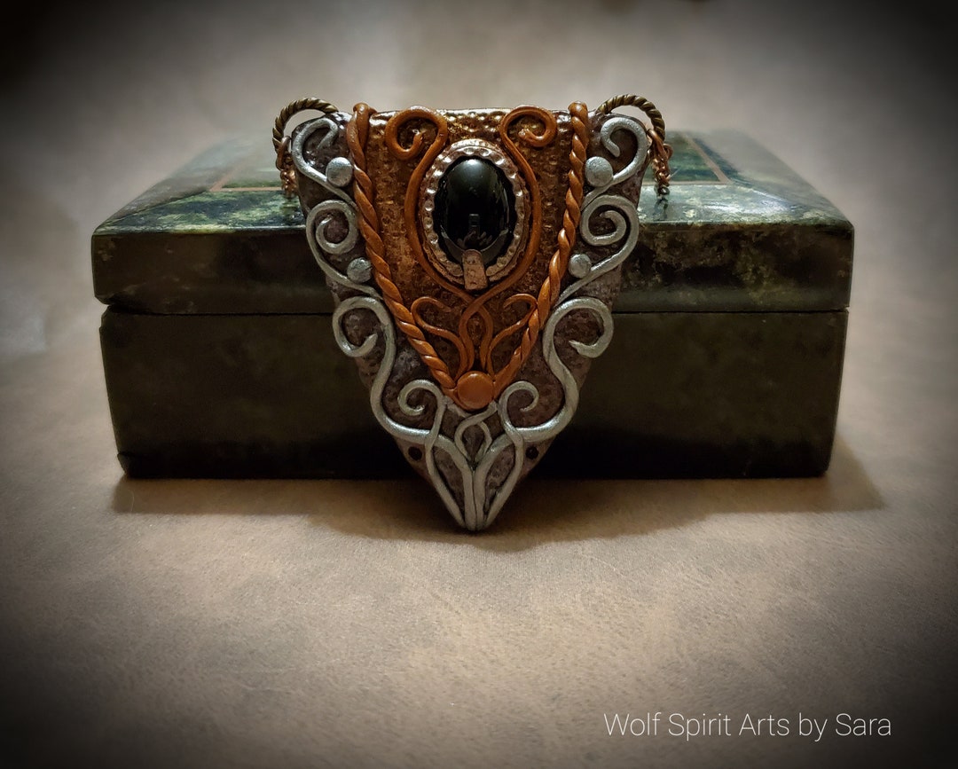 Onyx Shield Talisman, Polymer Clay Jewelry, Polymer Clay Pendant ...
