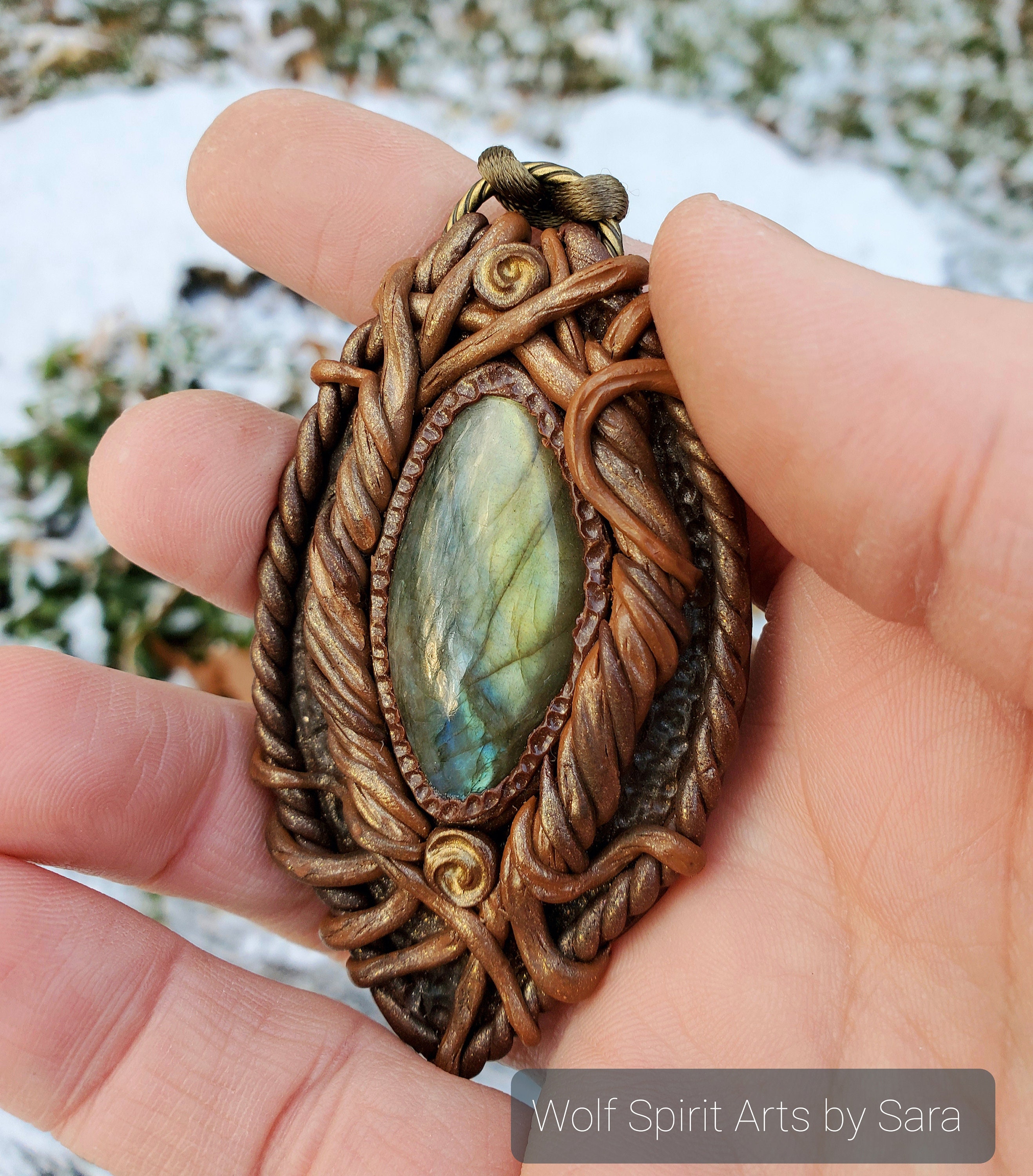 Yggdrasil-inspired Labradorite talisman light polymer clay | Etsy