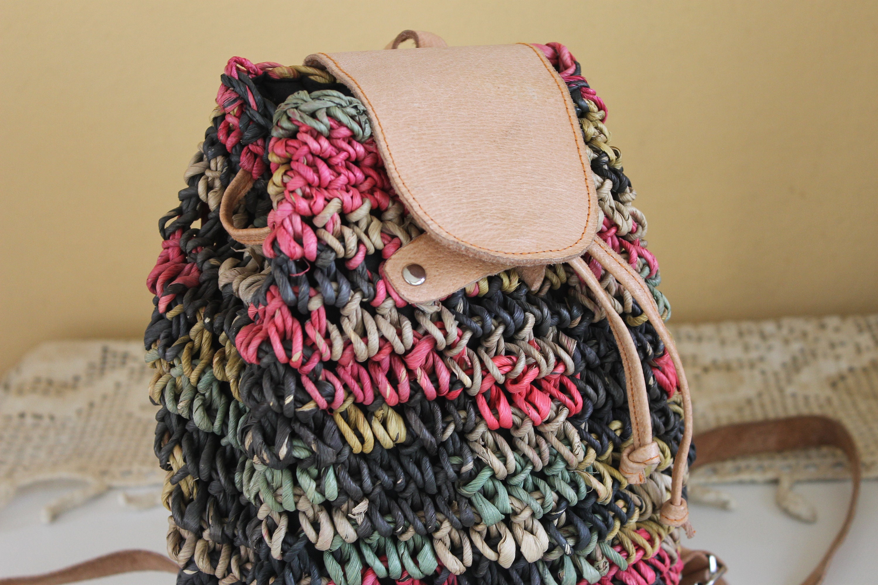 Vintage Backpack Straw Backpack Wicker Backpack Beige Pink - Etsy