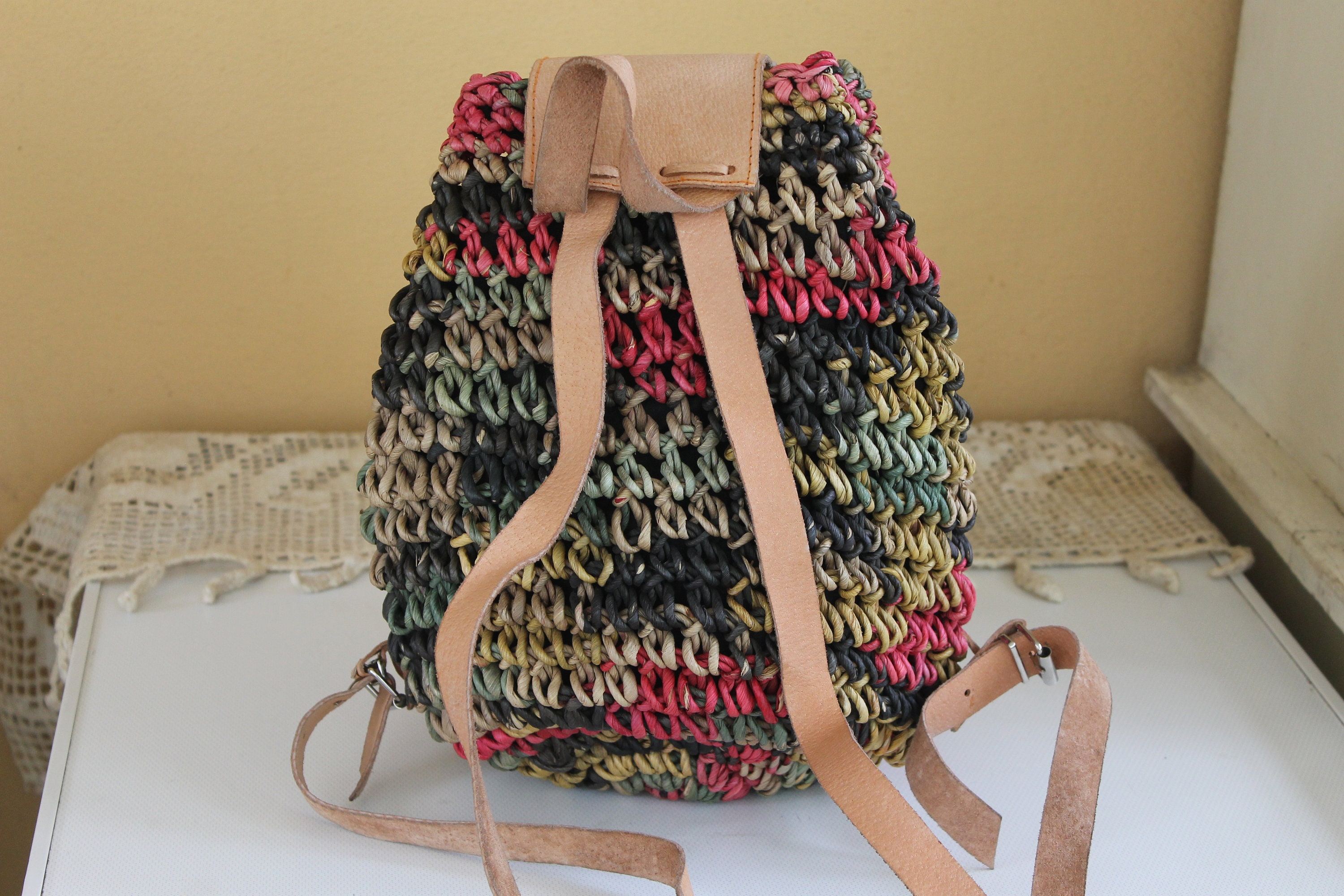 Vintage Backpack Straw Backpack Wicker Backpack Beige Pink - Etsy