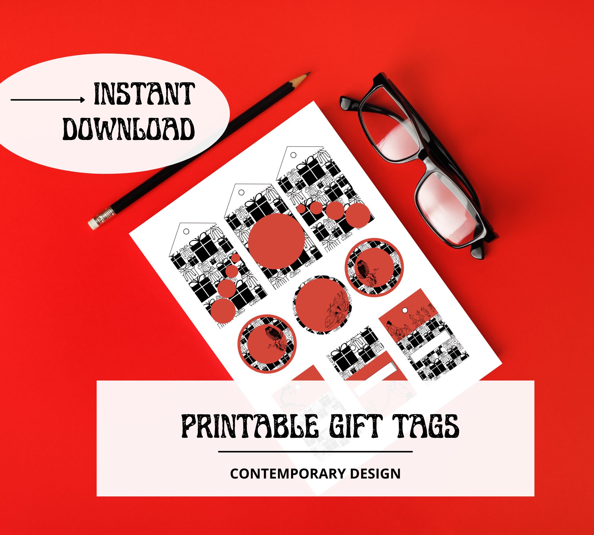 PRINTABLE GIFT TAGS, Contemporary Design, Digital Download, Print at ...