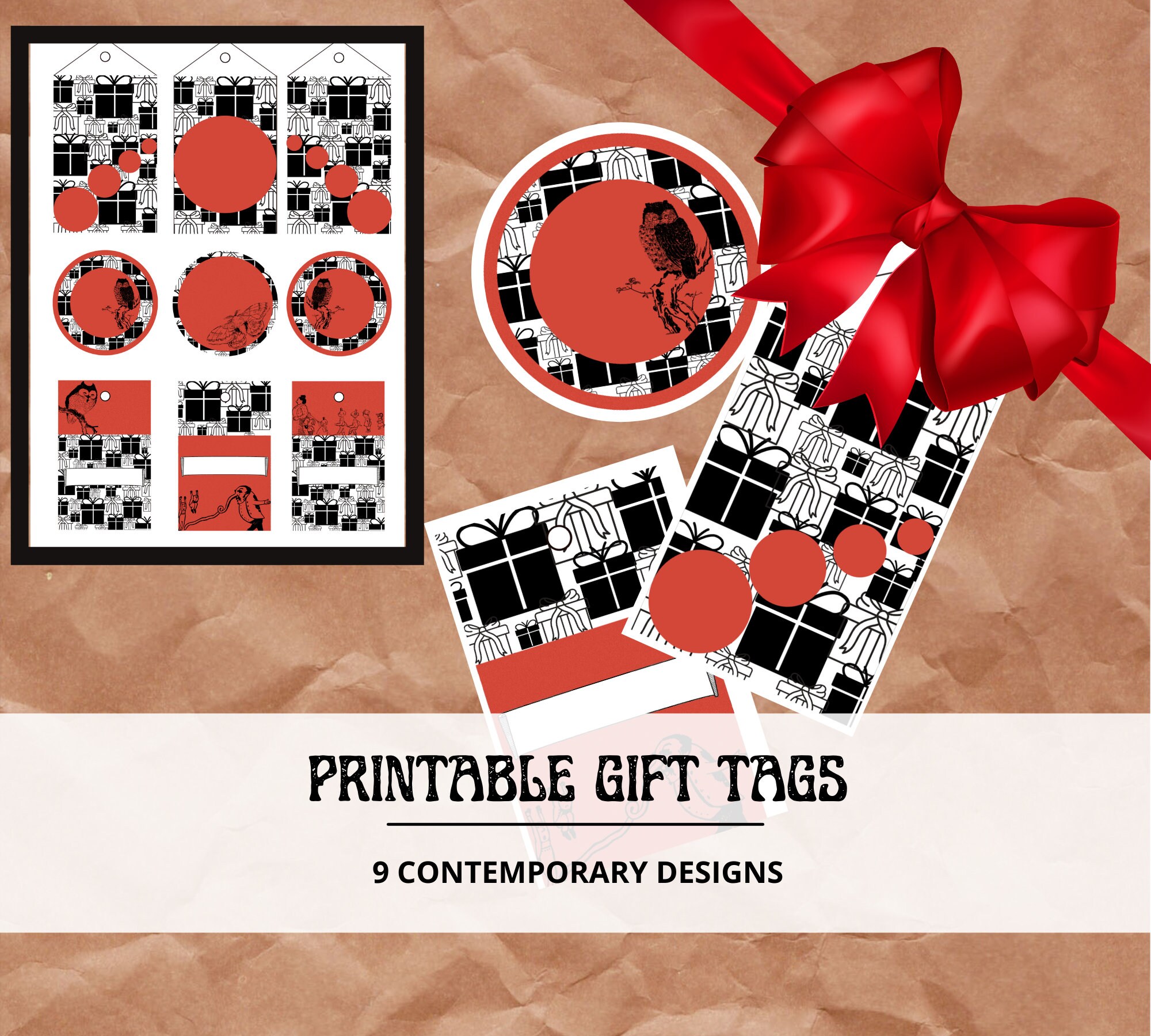 PRINTABLE GIFT TAGS, Contemporary Design, Digital Download, Print at ...
