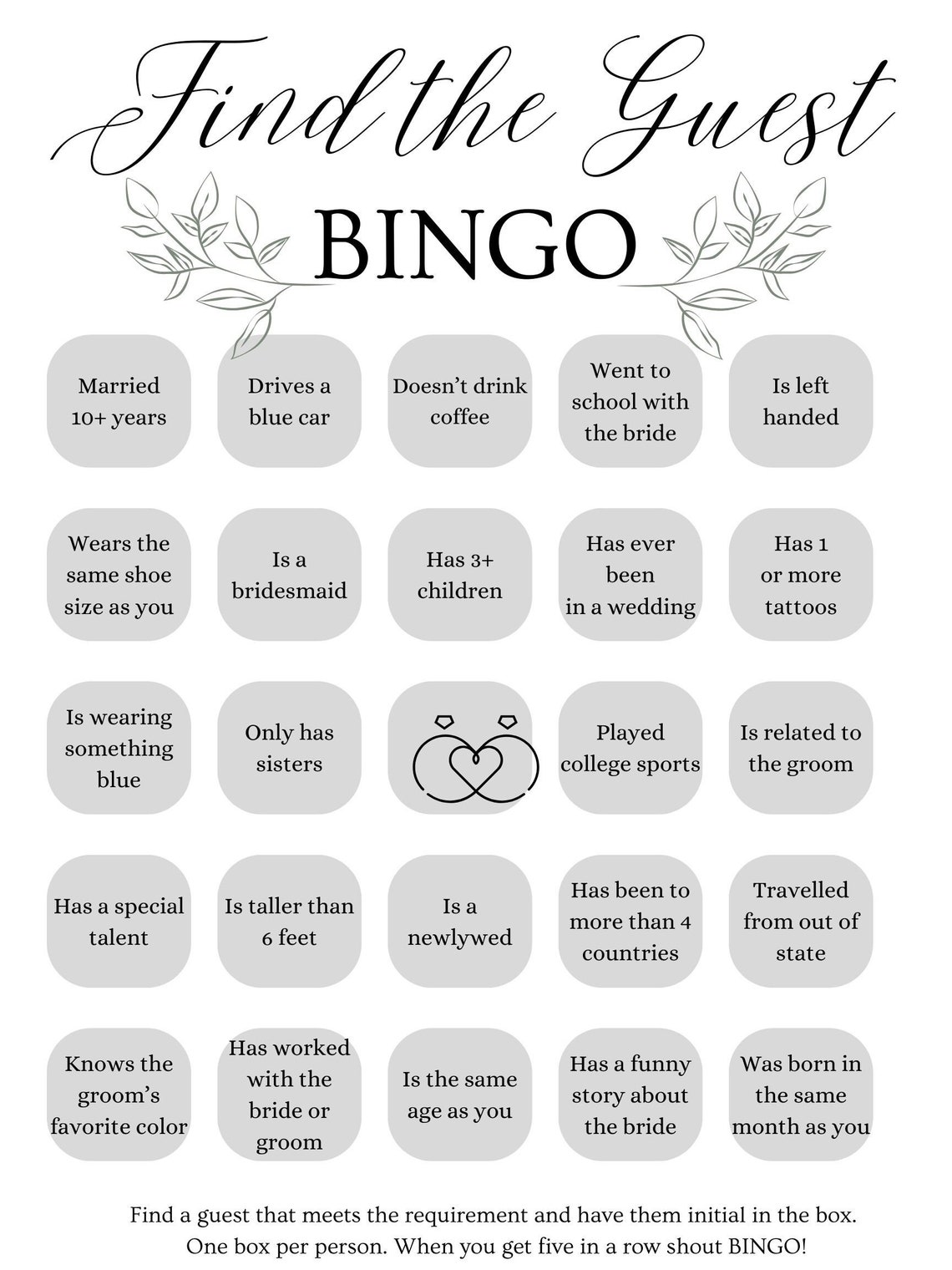 Wedding Guest Bingo - Etsy
