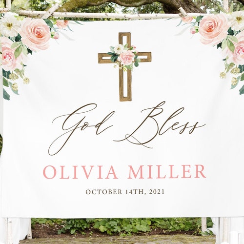 Girl Baptism Banner Baptism Decorations for Table Floral | Etsy